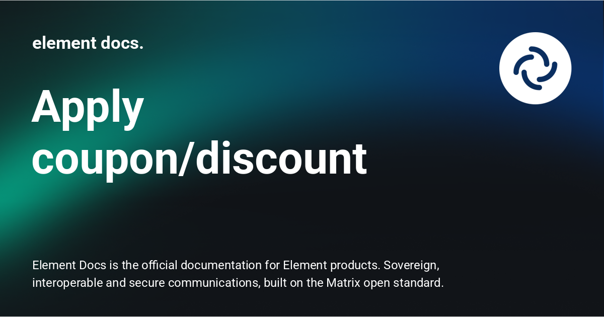Apply coupon/discount - element docs.